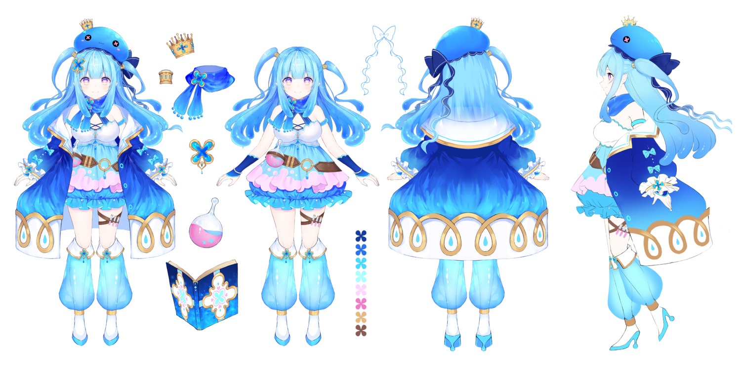 noyu pixela isekai jolly estaa character design cleavage dress garter heels pointy ears summer ...